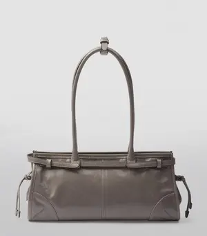 Prada Medium Leather Shoulder Bag - Grey