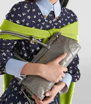 Prada Medium Leather Shoulder Bag - Grey