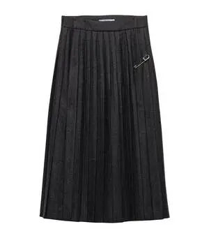 Prada Wool Flannel Pleated Midi Skirt