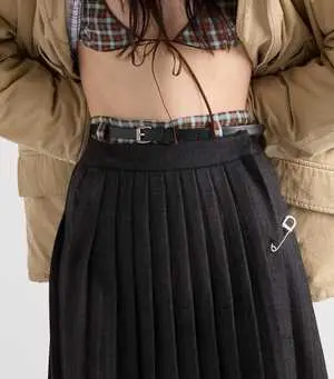 Prada Wool Flannel Pleated Midi Skirt