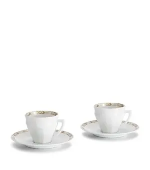 THE MARTHA, BY BACCARAT Set Of 2 Porcelain Talleyrand Coffee Cups And Saucers - Clear
