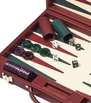ASPINAL OF LONDON 17-inch Pebble-effect Leather Backgammon Set