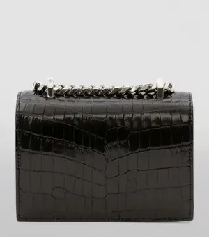Alexander McQueen Leather Croc-embossed Jewelled Satchel - Black