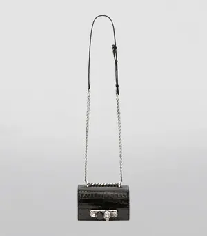 Alexander McQueen Leather Croc-embossed Jewelled Satchel - Black