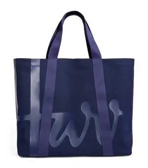 Harrods Large Cotton Logo Tote - Navy