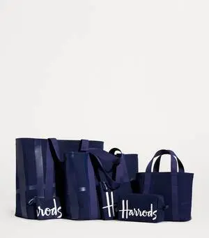 Harrods Large Cotton Logo Tote - Navy