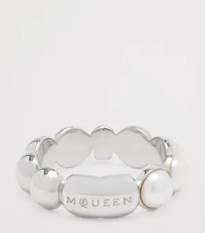Alexander McQueen Faux Pearl And Skull Ring