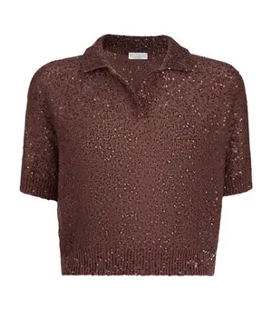 Brunello Cucinelli Sequin Collar Top - Red