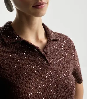 Brunello Cucinelli Sequin Collar Top - Red