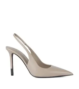 Brunello Cucinelli Leather Slingback Pumps With Monili Detail
