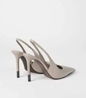 Brunello Cucinelli Leather Slingback Pumps With Monili Detail