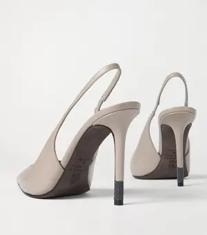 Brunello Cucinelli Leather Slingback Pumps With Monili Detail