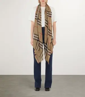 Burberry Wool-silk Check Scarf - Beige