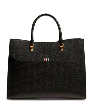 Thom Browne Large Leather Duet Tote Bag - Black