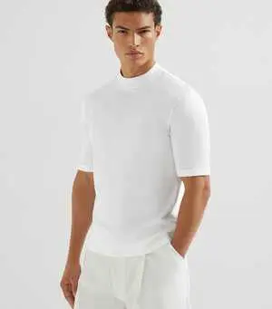 Brunello Cucinelli Cotton High-neck T-shirt - White