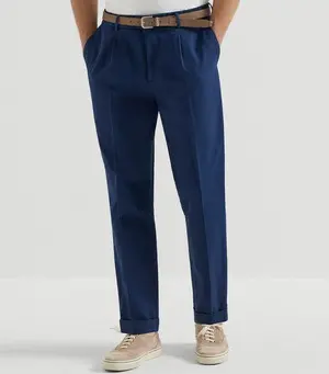 Brunello Cucinelli Cotton Pleated Trousers - Blue