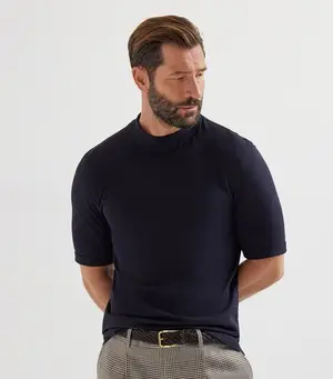 Brunello Cucinelli Cotton High-neck T-shirt - Blue