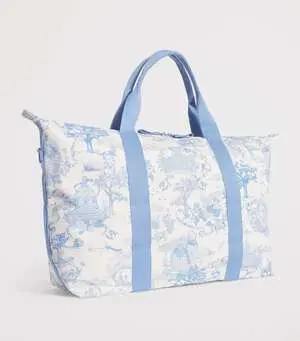 Harrods Toile Packable Overnight Bag And Pouch Set - Blue