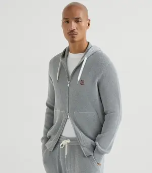 Brunello Cucinelli Cotton Ribbed Zip-up Hoodie - Grey