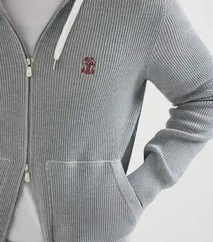 Brunello Cucinelli Cotton Ribbed Zip-up Hoodie - Grey