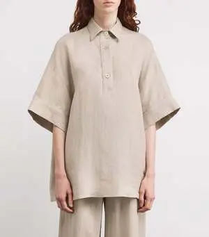 Eleventy Linen Embroidered Collared Shirt