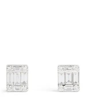 Harrods 18-karat Gold Emerald-cut Diamond Stud Earrings - White
