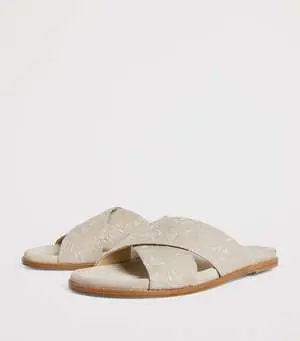 Eleventy Embroidered Crossover Slides - Beige