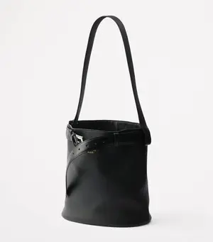 Prada Leather Buckled Bucket Bag - Black