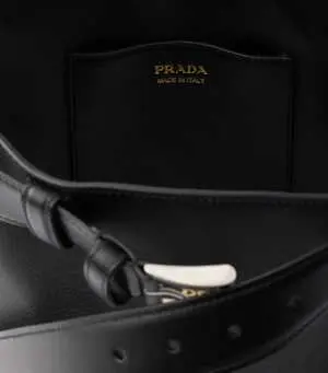 Prada Leather Buckled Bucket Bag - Black