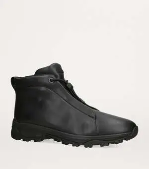 Zegna Leather Triple Stitch Vetta Sneakers - Black