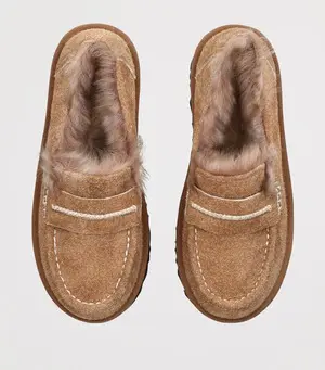 UGG Suede Fur-lined Elise Loafers - Beige