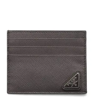 Prada Saffiano Leather Card Holder - Grey