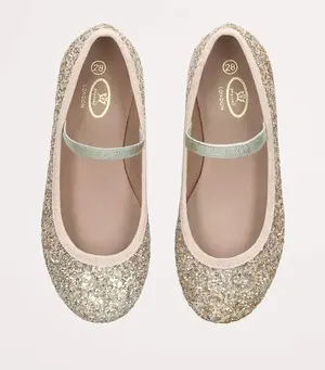 PAPOUELLI Leather Glitter Ballet Flats