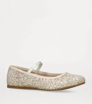PAPOUELLI Leather Glitter Ballet Flats