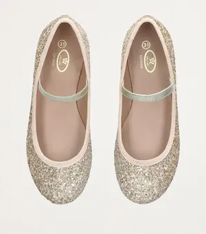 PAPOUELLI Leather Glitter Ballet Flats