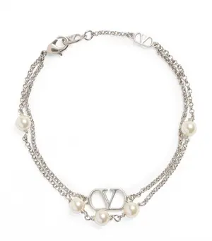 Valentino Garavani Faux Pearl Vlogo Signature Bracelet - Silver