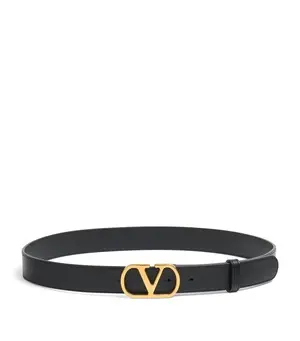 Valentino Garavani Leather Vlogo Signature Belt - Black
