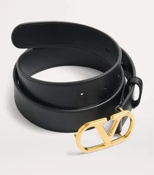 Valentino Garavani Vlogo Signature Leather Belt - Black