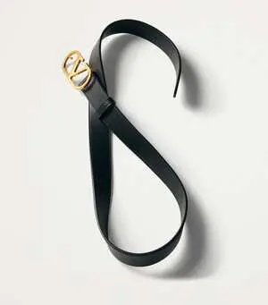 Valentino Garavani Vlogo Signature Leather Belt - Black