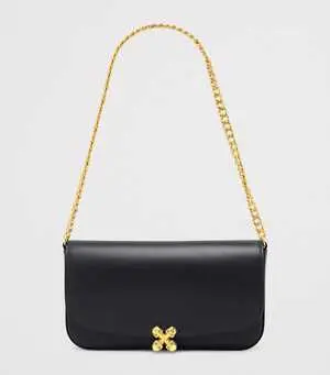 Alexander McQueen Leather Shoulder Bag With Skull Flower Clasp - Black