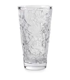 Lalique Crystal Large Merles Et Raisins Vase - Clear