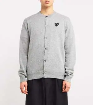 Play Comme Des Garcon Wool Heart Cardigan - Grey