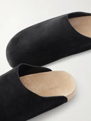 THE ROW Suede Flat Mules - Black
