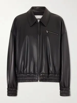 JIL SANDER Leather Bomber Jacket - Black