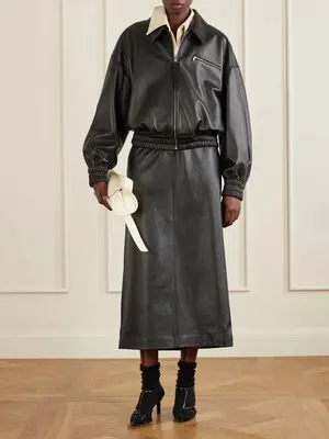 JIL SANDER Leather Bomber Jacket - Black
