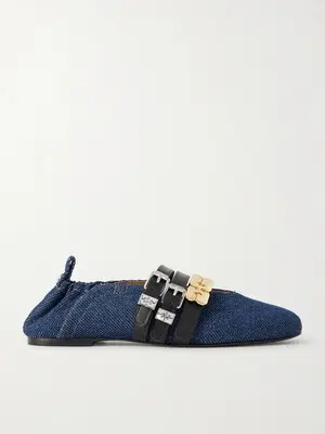 GANNI Sue Embellished Denim Ballet Flats - Blue