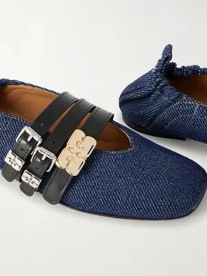 GANNI Sue Embellished Denim Ballet Flats - Blue