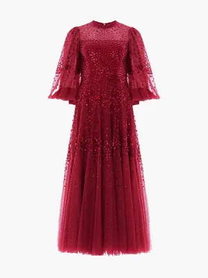 NEEDLE & THREAD Scallop Sequin Maxi Dress - Red