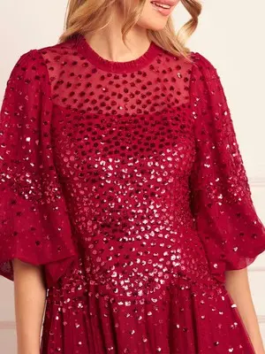 NEEDLE & THREAD Scallop Sequin Mini Dress