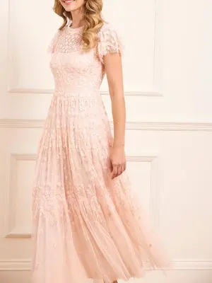 NEEDLE & THREAD Clover Short Sleeve Ankle Gown - Opal